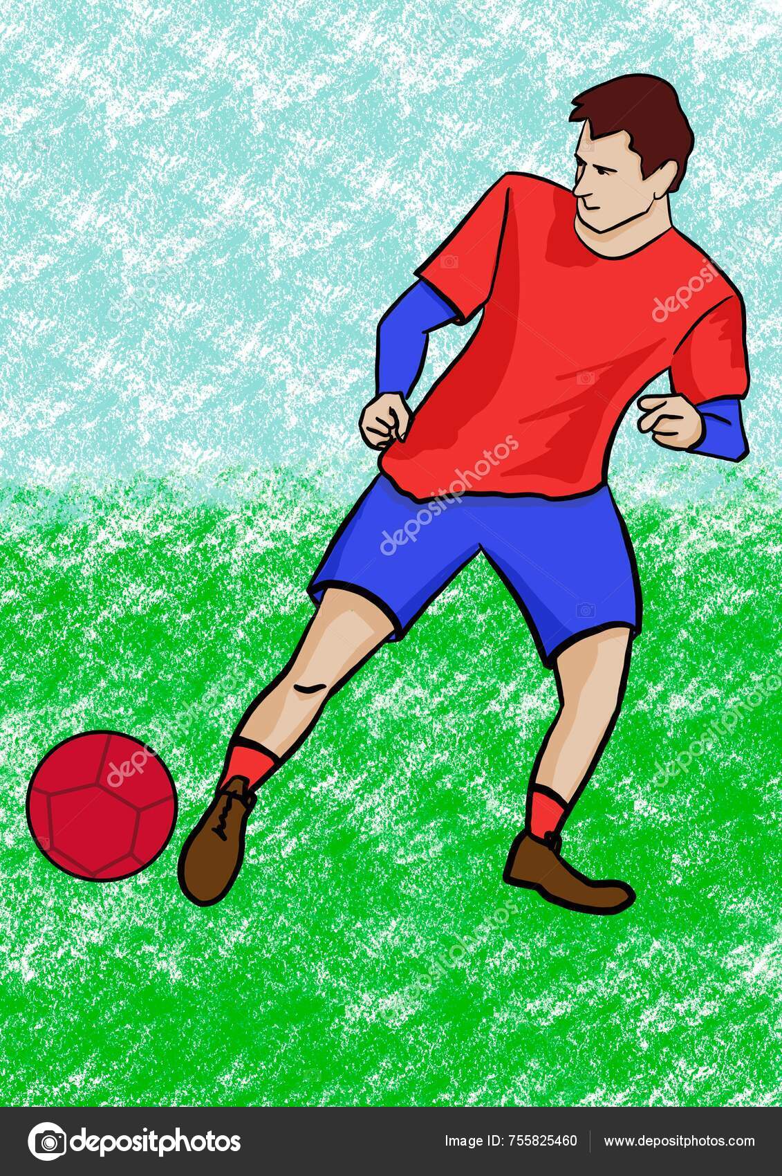 Soccer Player Red Jersey Kicking Ball — Stock Photo © servantes #755825460