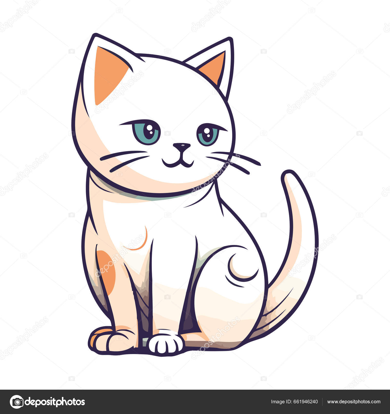 Kucing Lucu Duduk Tampak Lucu Dan Ceria Ikon Terisolasi Vektor Stok ...