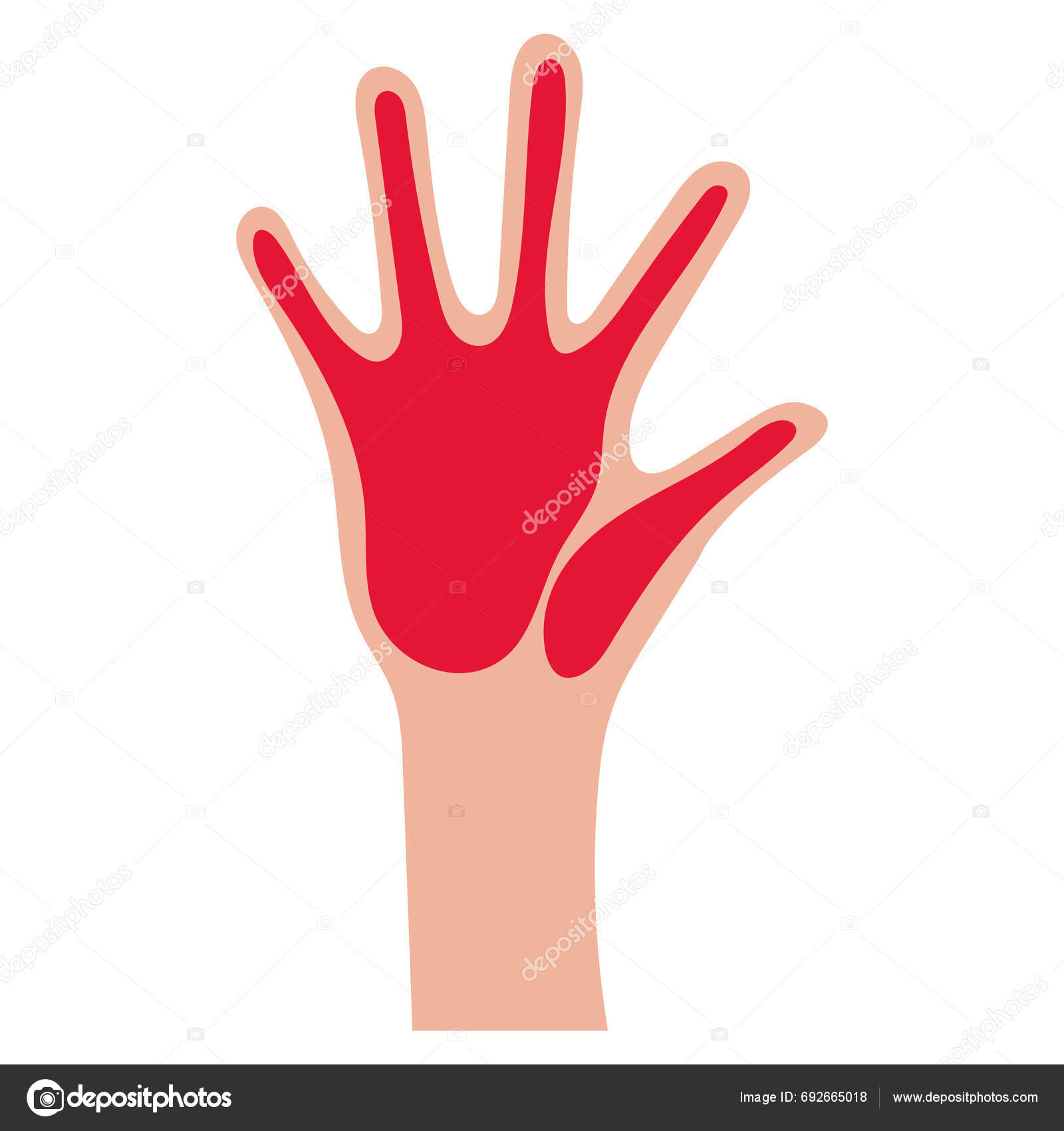 Ilustración Día Mano Roja Mano Con Vector Pintura Aislado Vector de ...