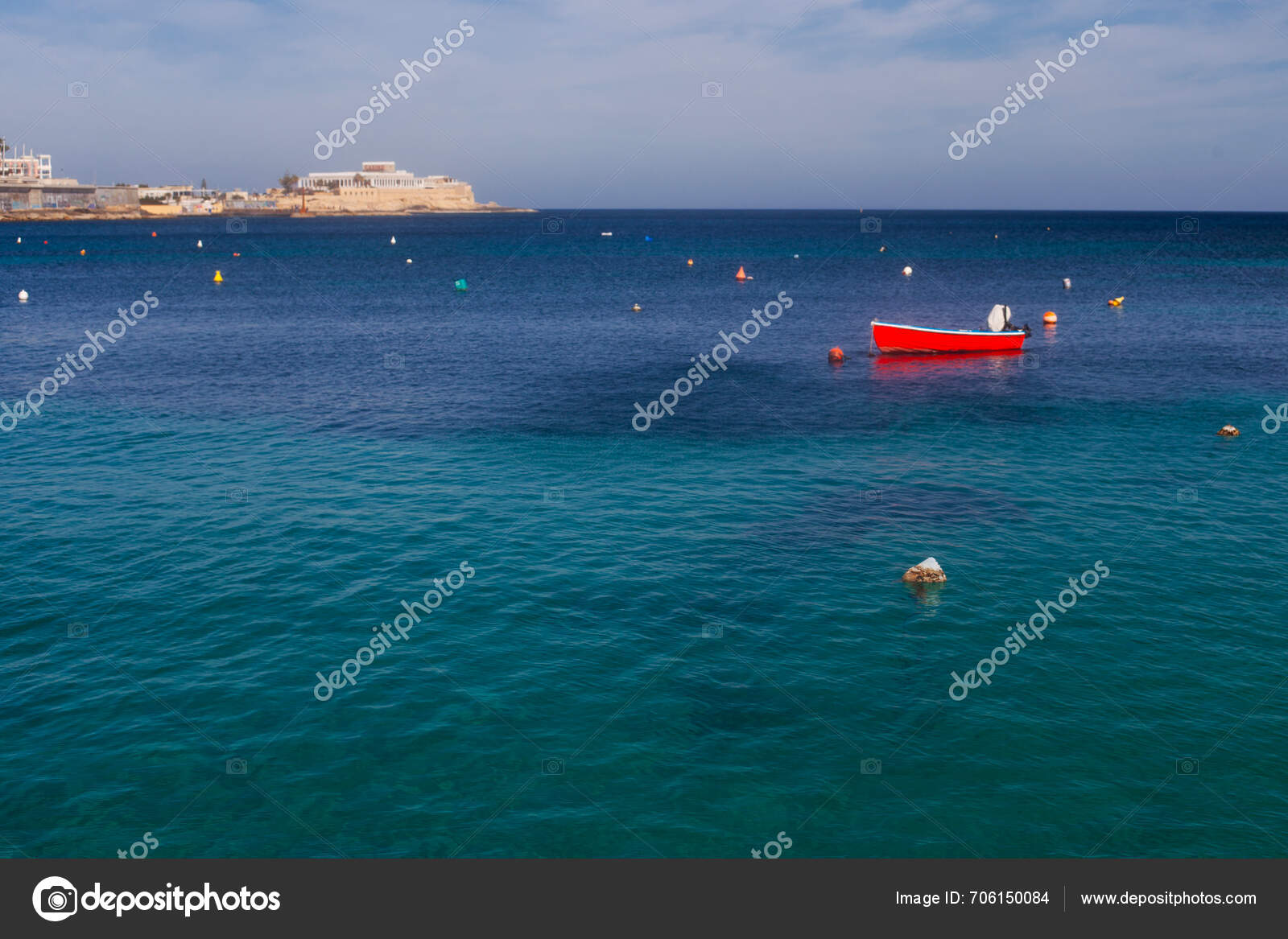 Malta Feruary 2024 Saint Julian Bay Traditional Colourful Fishing Boats ...