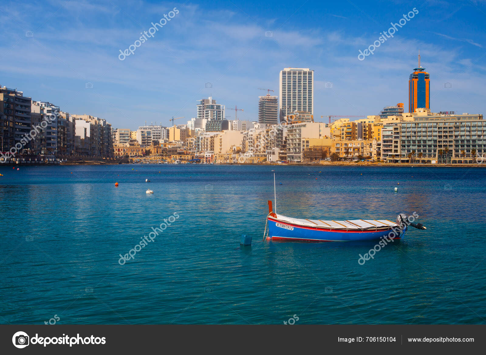 Malta Feruary 2024 Saint Julian Bay Traditional Colourful Fishing Boats ...