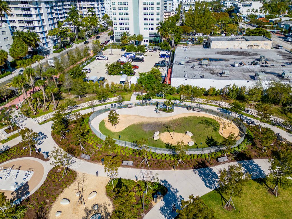 Miami Beach, FL, USA - January 10, 2023: Aerial photo new Canopy Park ...