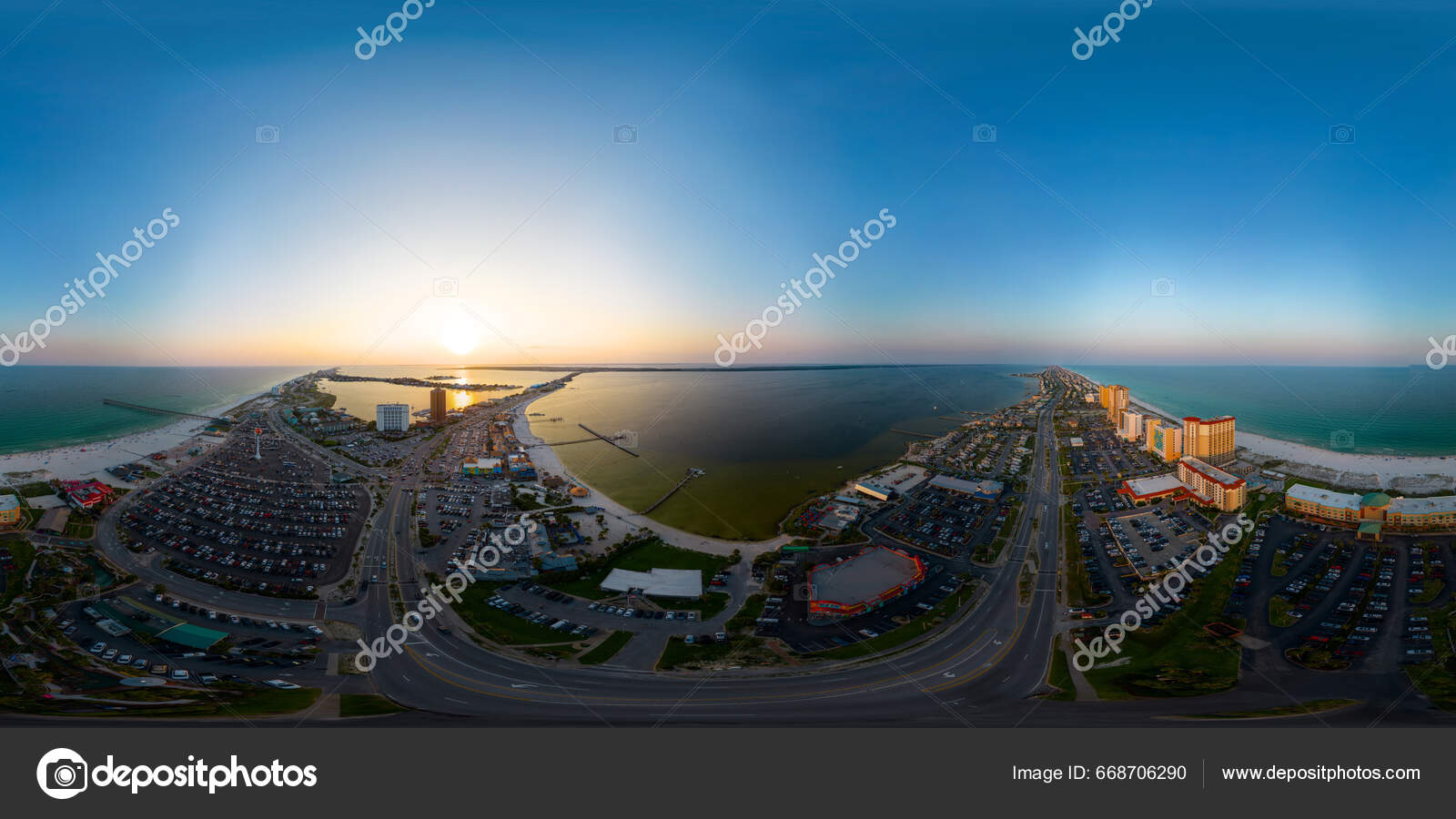 Aerial 360 Panorama Pensacola Beach Sunset 2023 Equirectangular Photo ...