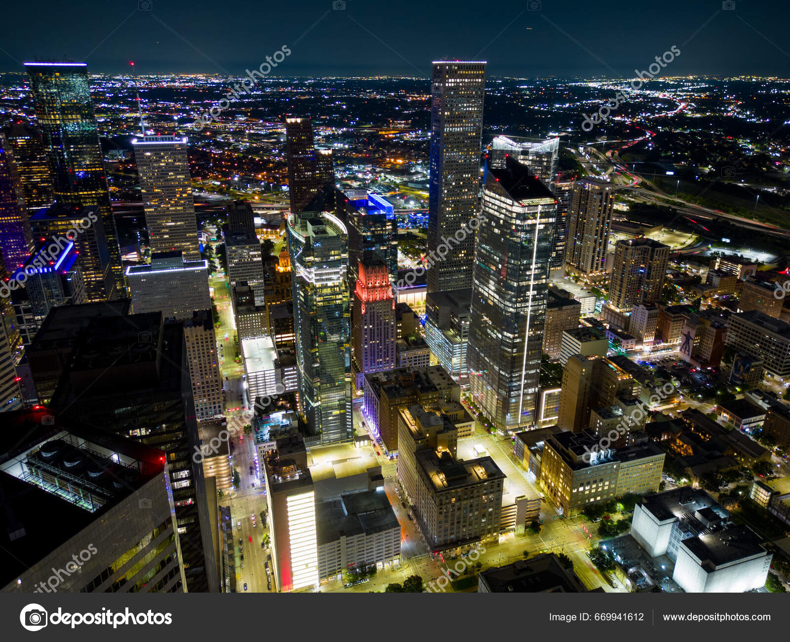 Houston Skyline At Night Aerial