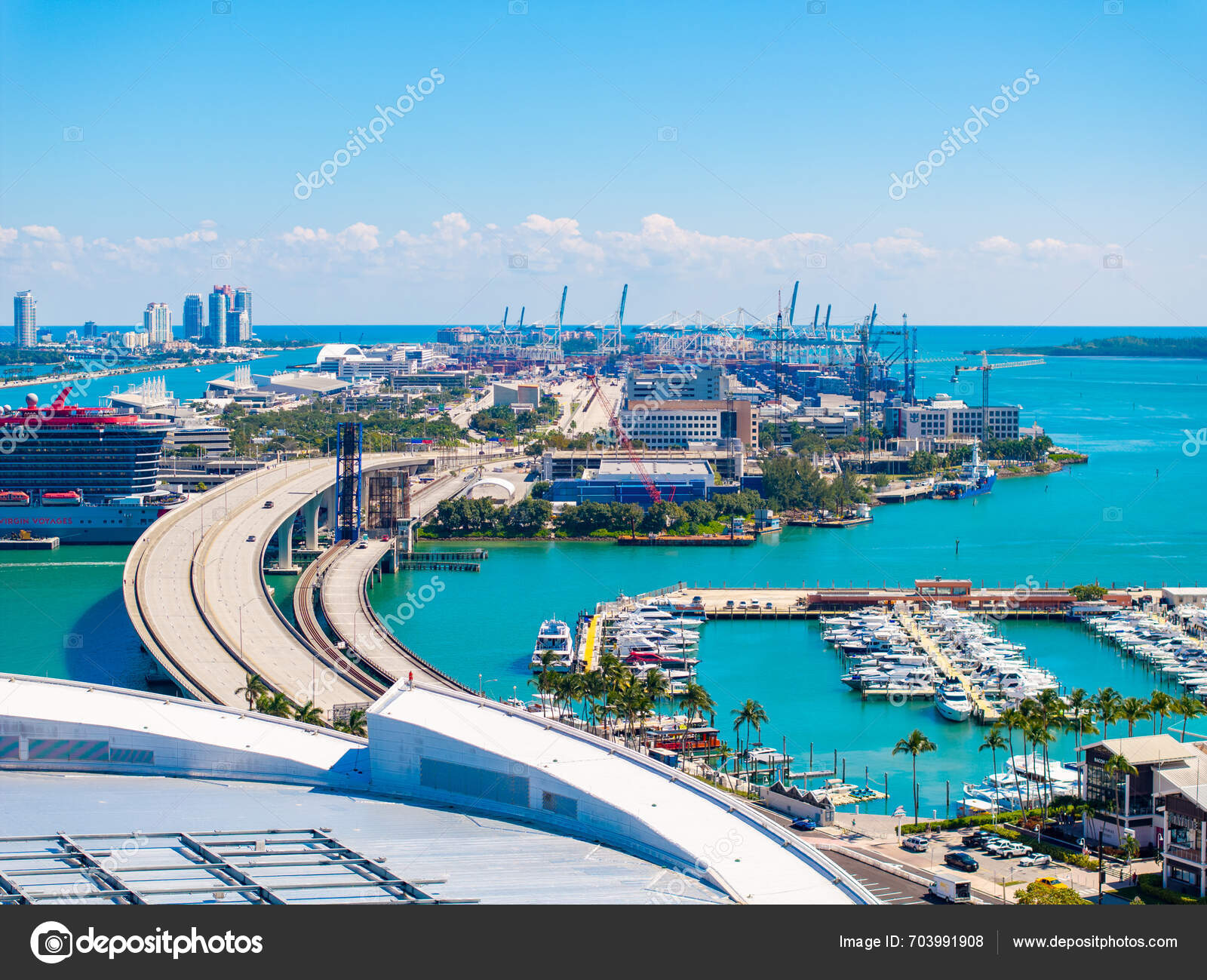 Miami Usa February 2024 Aerial Drone Photo Port Miami 2024 — Stock ...