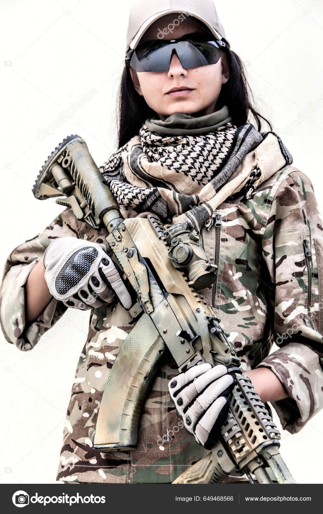 Girl Assault Rifle Strong Determined Capable Woman Holding Weapon ...
