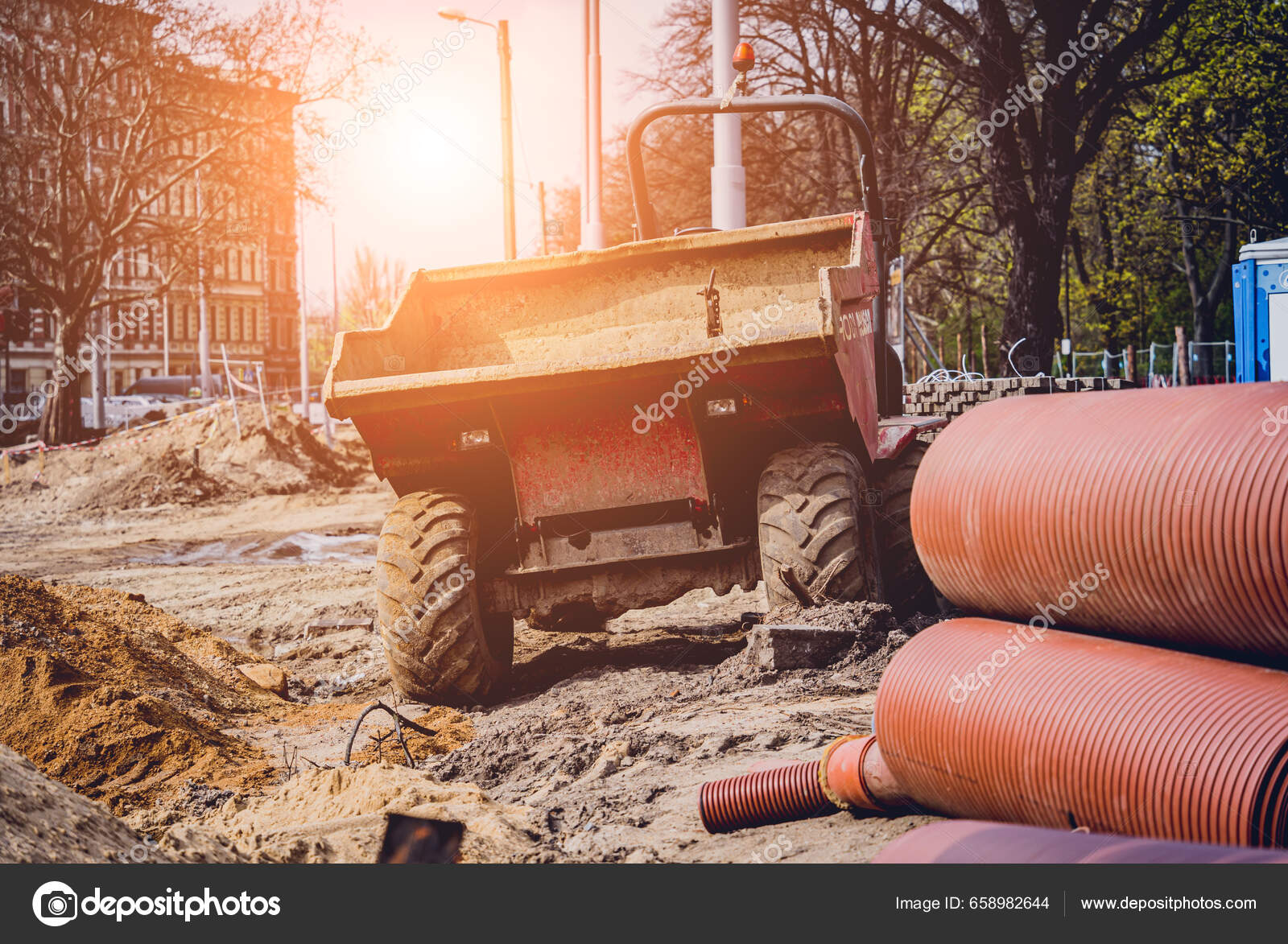 Big Construction Site Pipes Wires Construction Area Stock Photo by ...