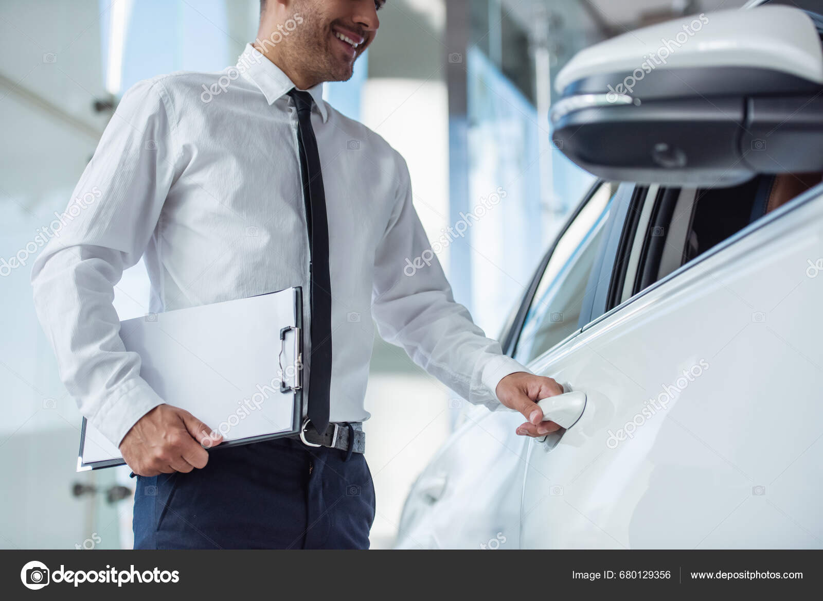 Handsome Car Dealership Worker Suit Holding Folder Smiling While ...