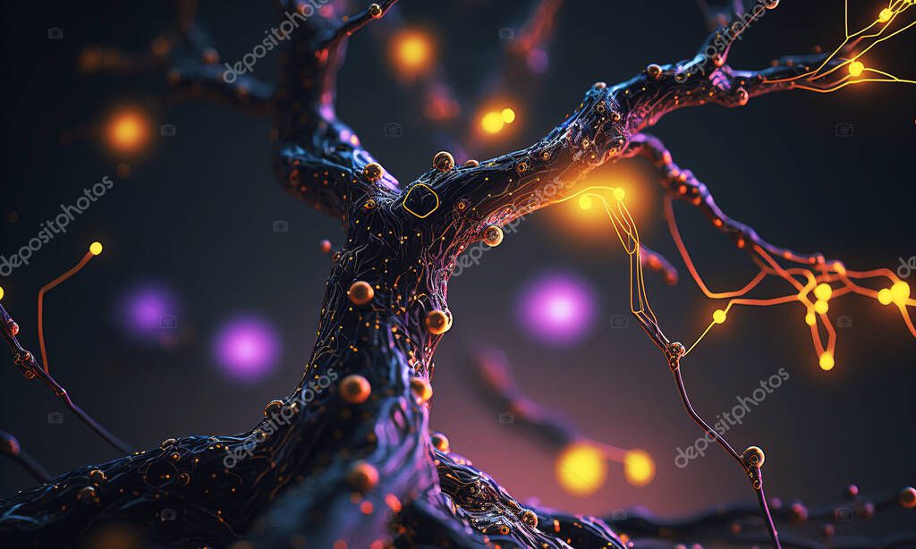 Glowing neural links network background. Illustration representing artificial intelligence ...