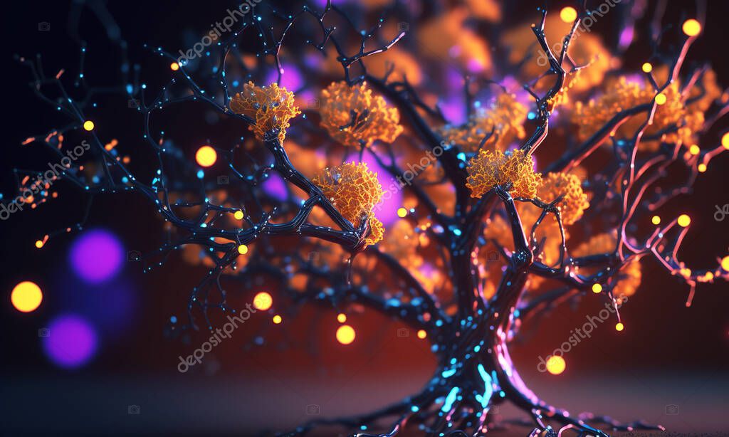 Glowing neural links network background. Illustration representing artificial intelligence ...