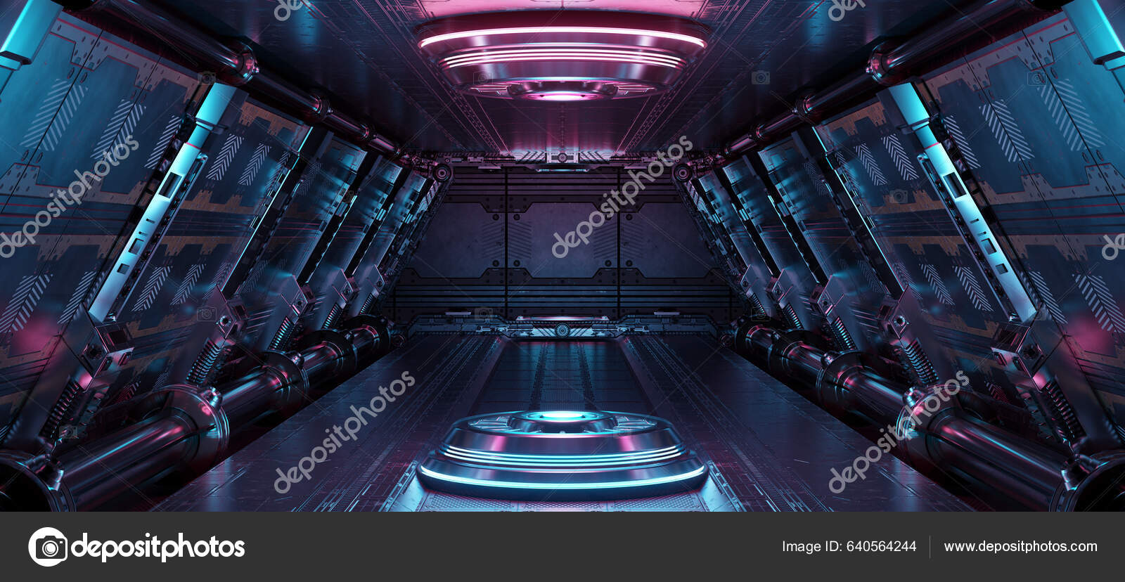 Blue Pink Spaceship Interior Illuminated Projector Futuristic Corridor ...