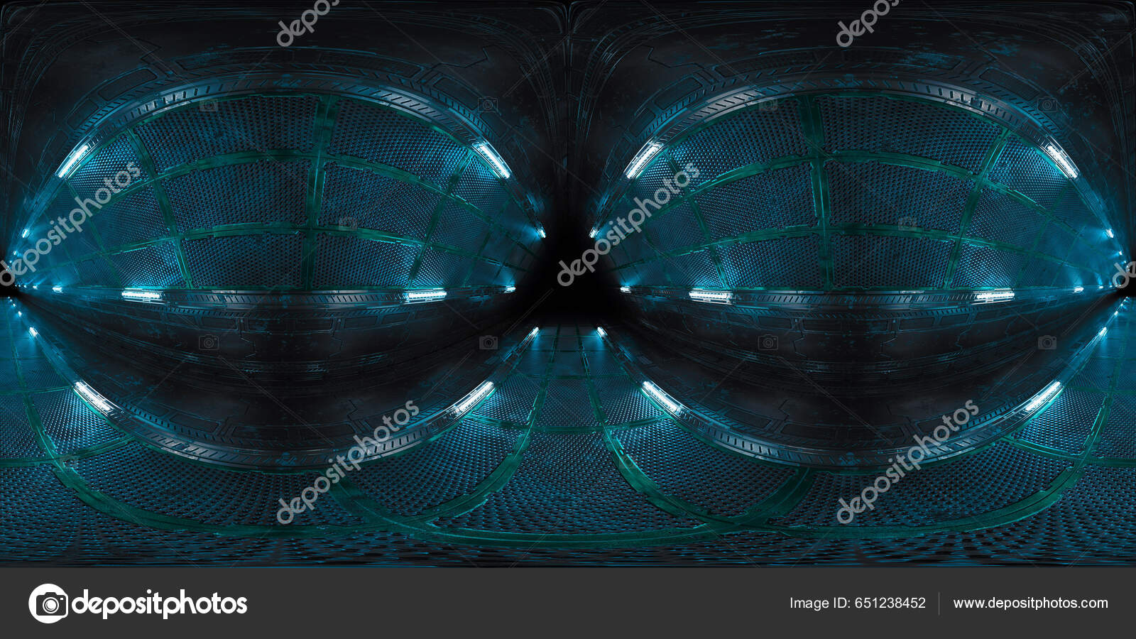 Futuristic Hdri Interior Corridor Blue Neon Lights 360 Degree Panoramic ...