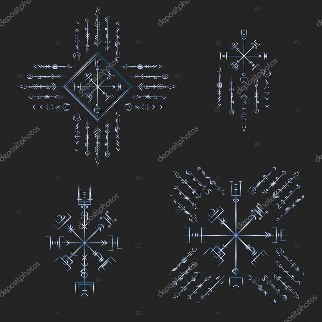 Esquema recto y grunge antiguos símbolos geométricos antiguos rúnicos ...