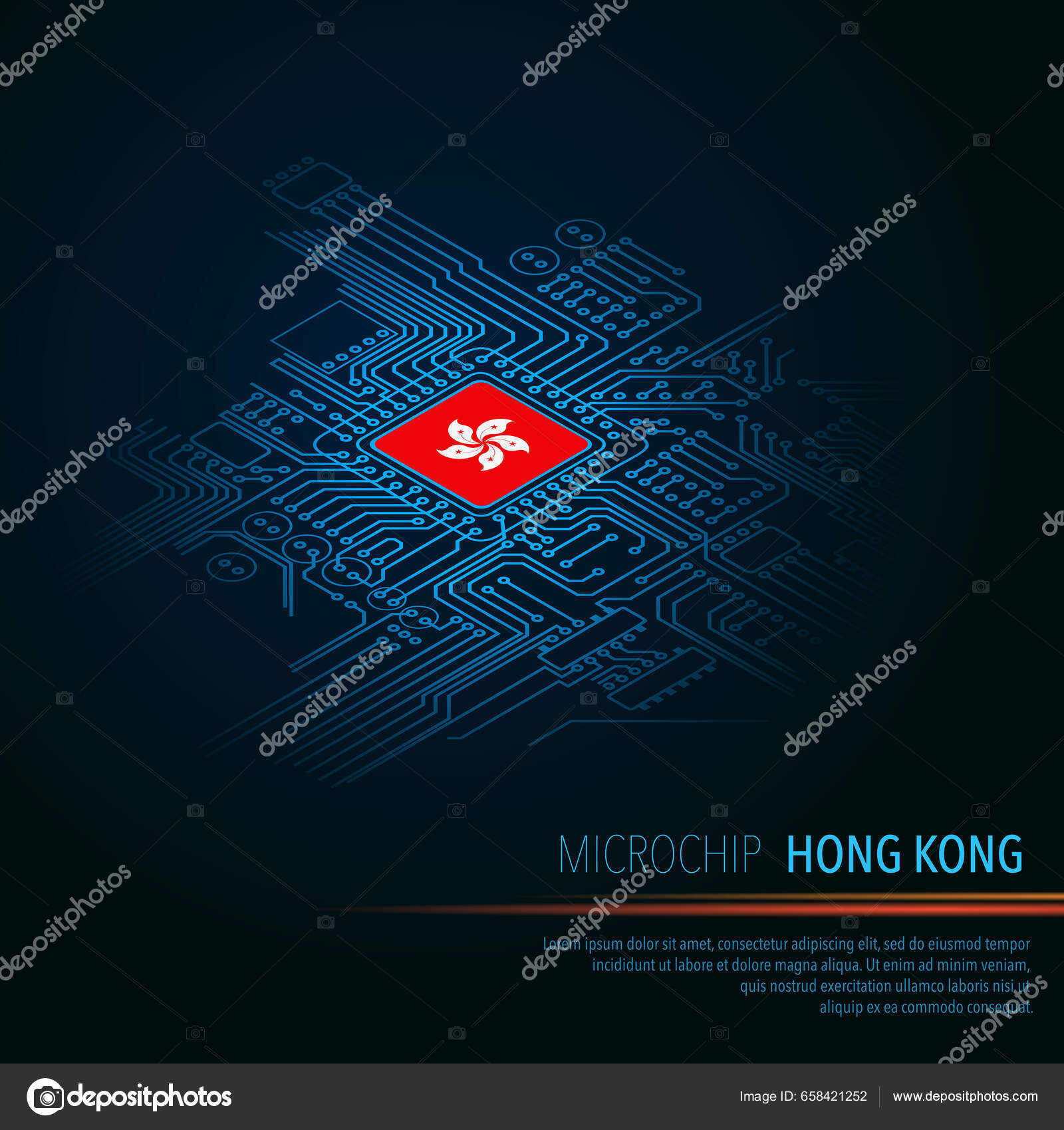 Fondo Azul Con Microchip Bandera Hong Kong Silueta Placa Circuito ...