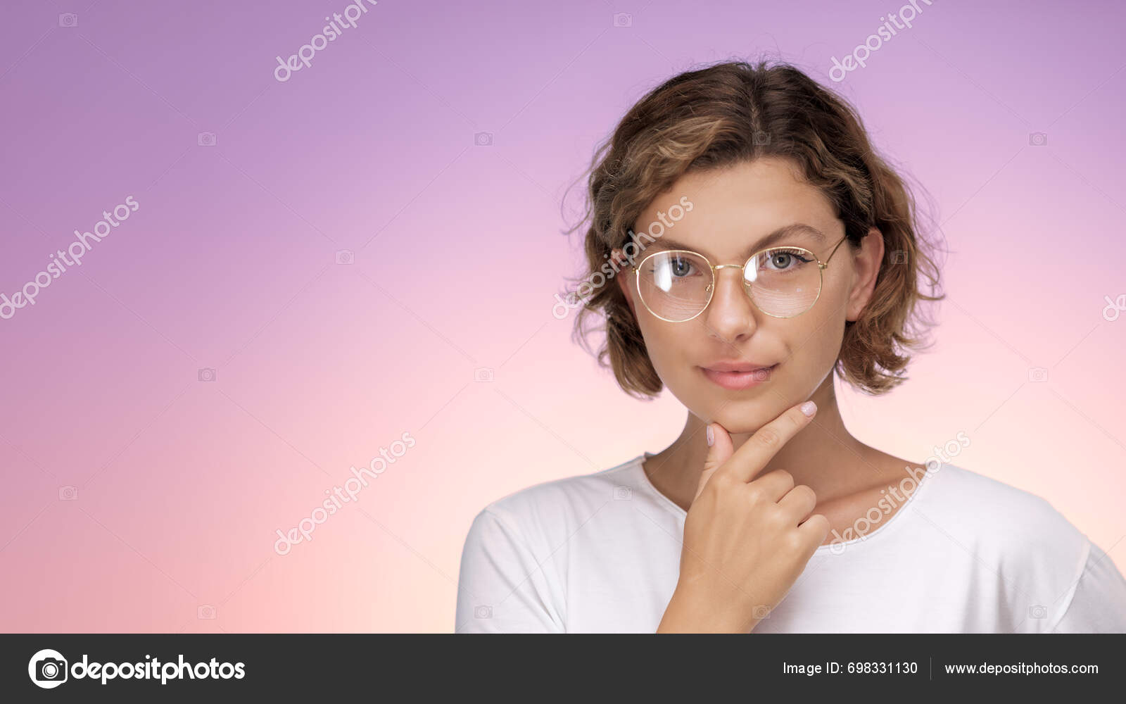 Thoughtful Smart Young Girl Trendy Glasses Thinks Idea Student Gradient ...
