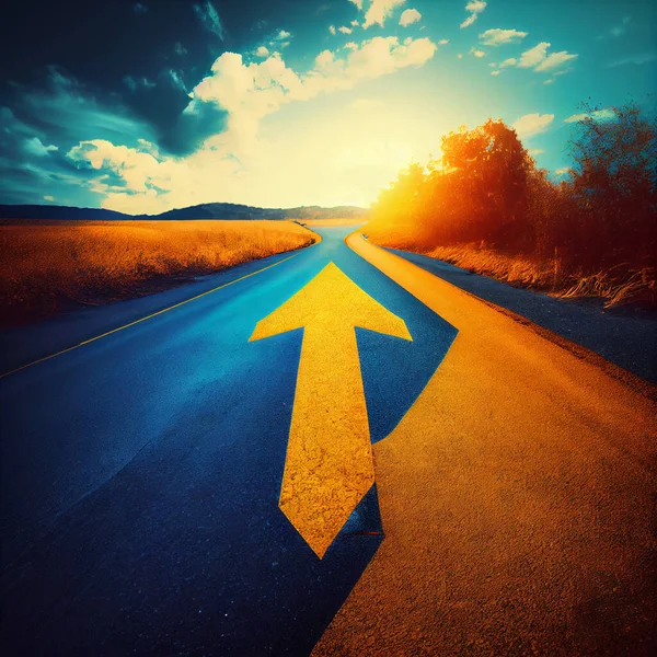 Arrow at empty road, problem solving concept. - Stock Image - Everypixel