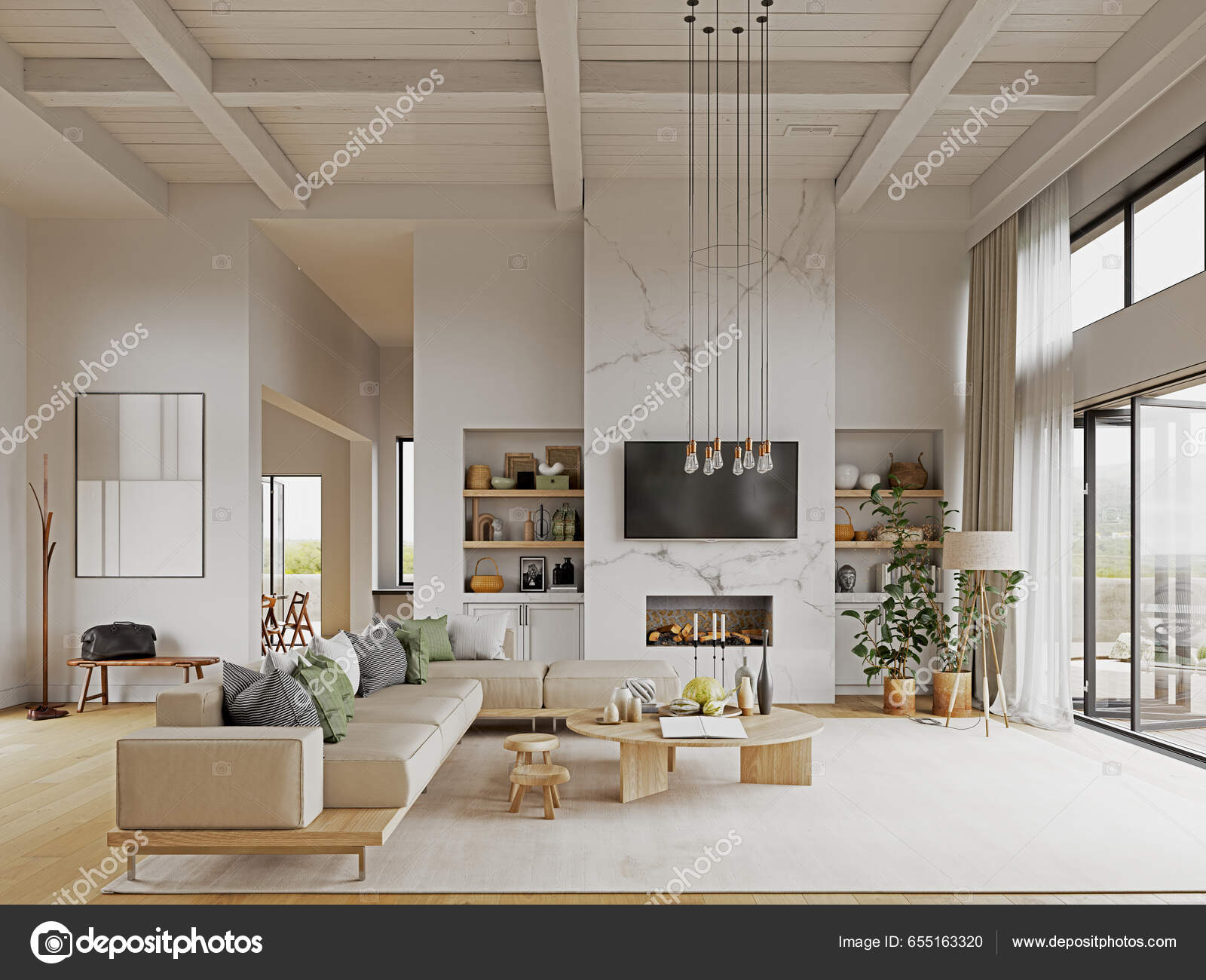 Illustration Modern House Interior Rendering Design — Stock Photo ...