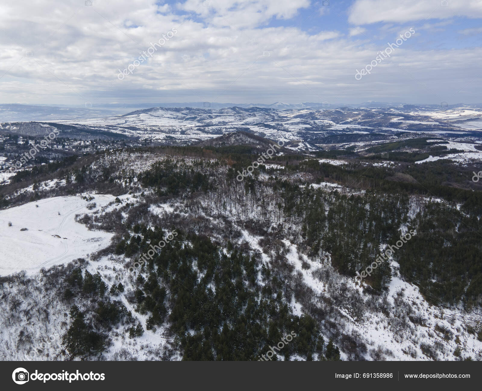 Aerial Winter View Lyulin Mountain Covered Snow Sofia City Region Stock ...