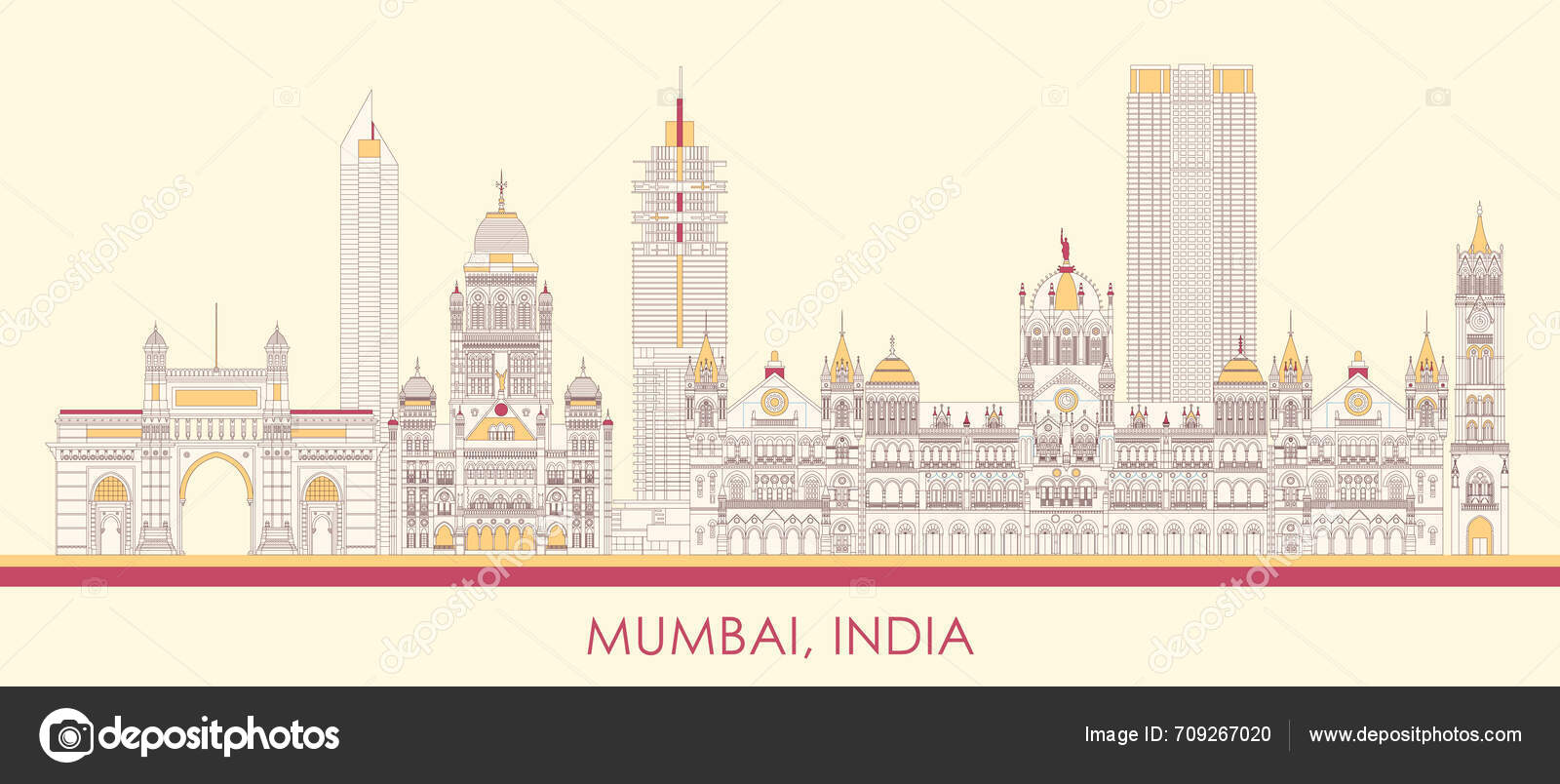 Cartoon Skyline Panorama Ciudad Mumbai India Ilustración Vectorial ...
