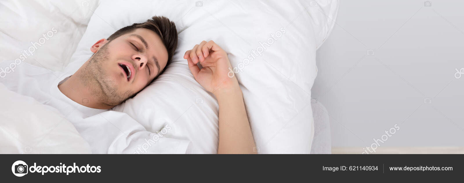 Man Snoring While Sleeping Young Person Pillow — Stock Photo ... Man Snoring While Sleeping Young Person Pillow — Stock Photo ...