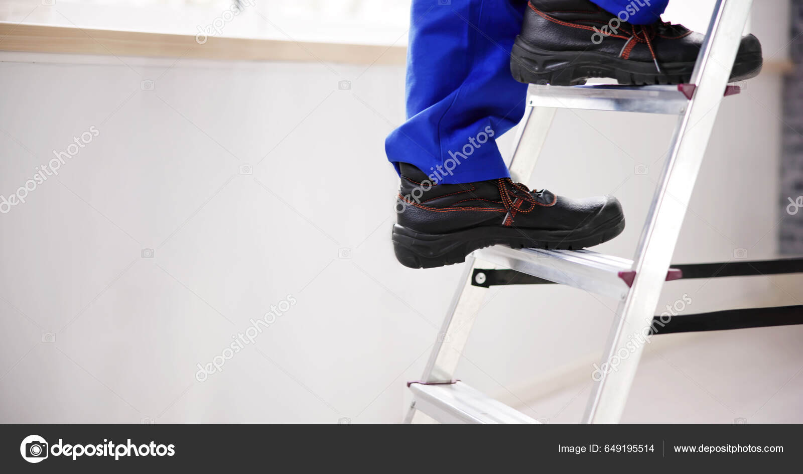 Man Climbing Step Ladder Safety Shoes Stock Photo by ©AndreyPopov 649195514
