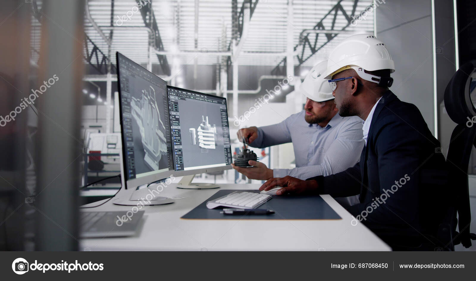 Engineer Doing Cad Model Design Computer Factory — Stock Photo © AndreyPopov #687068450