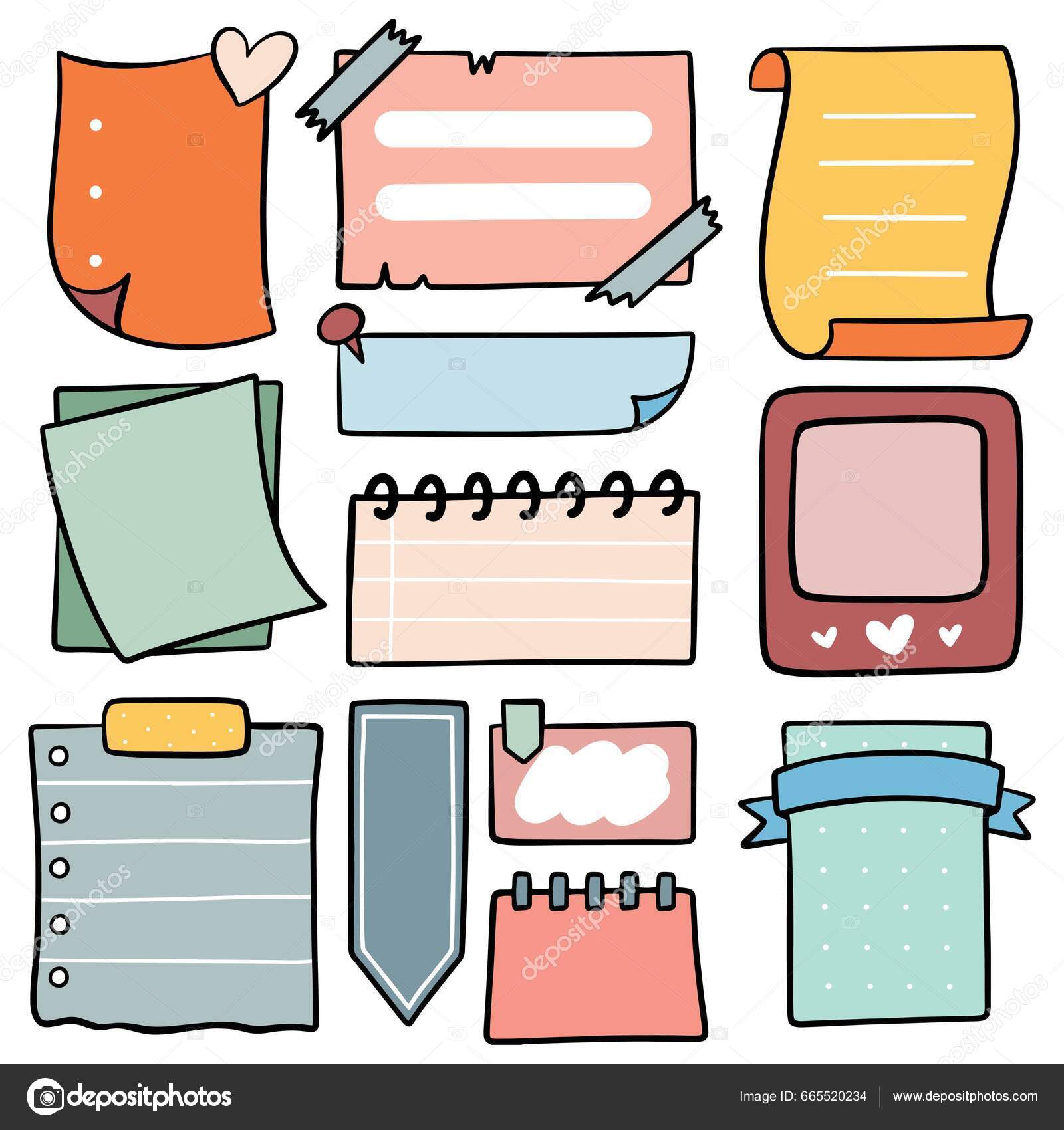 Stylish Pretty Set Sticky Notes Isolated White Background Stock Vector ...