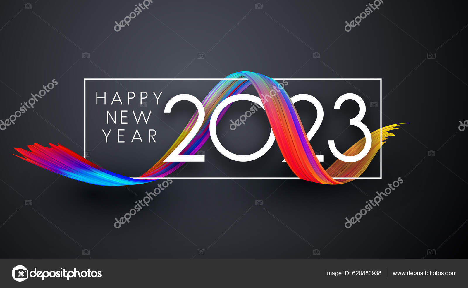 2023 Happy New Year Sign Gradient Brush Strokes Ribbon Background Stock ...