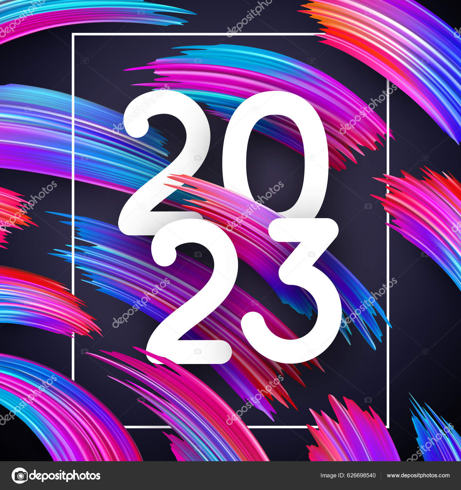 2023 Sign Blue Purple Gradient Brush Strokes Background Stock Vector ...