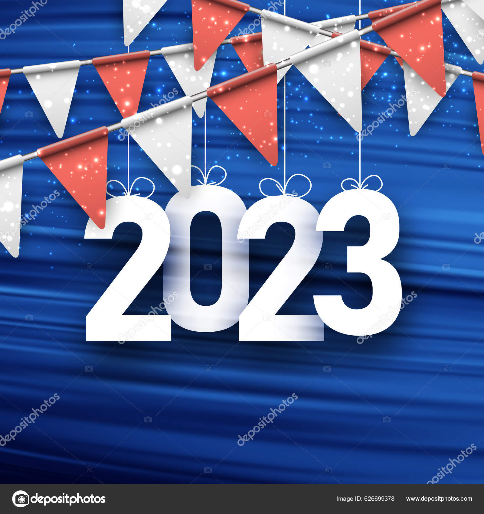 2023 Sign Blue Brush Strokes Background Flags Garland Vector Holiday ...