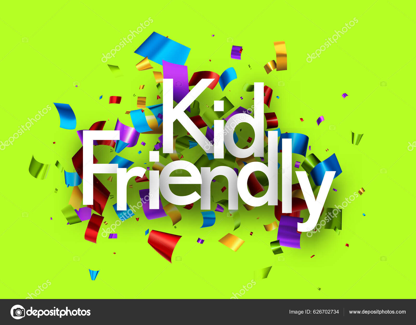 Kid Friendly Sign Colorful Cut Out Foil Ribbon Confetti Background ...