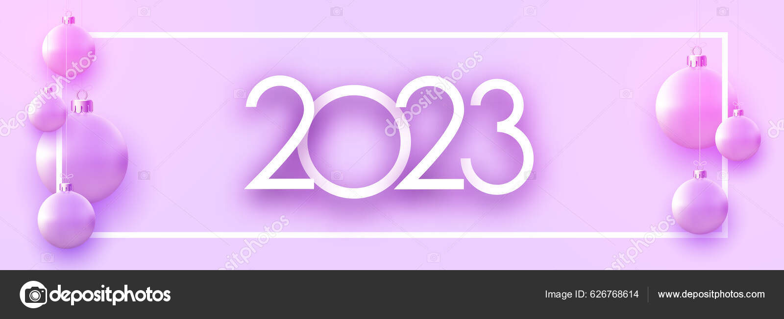 2023 Sign Pink Hanging Baubles Frame Vector Holiday Illustration Stock ...