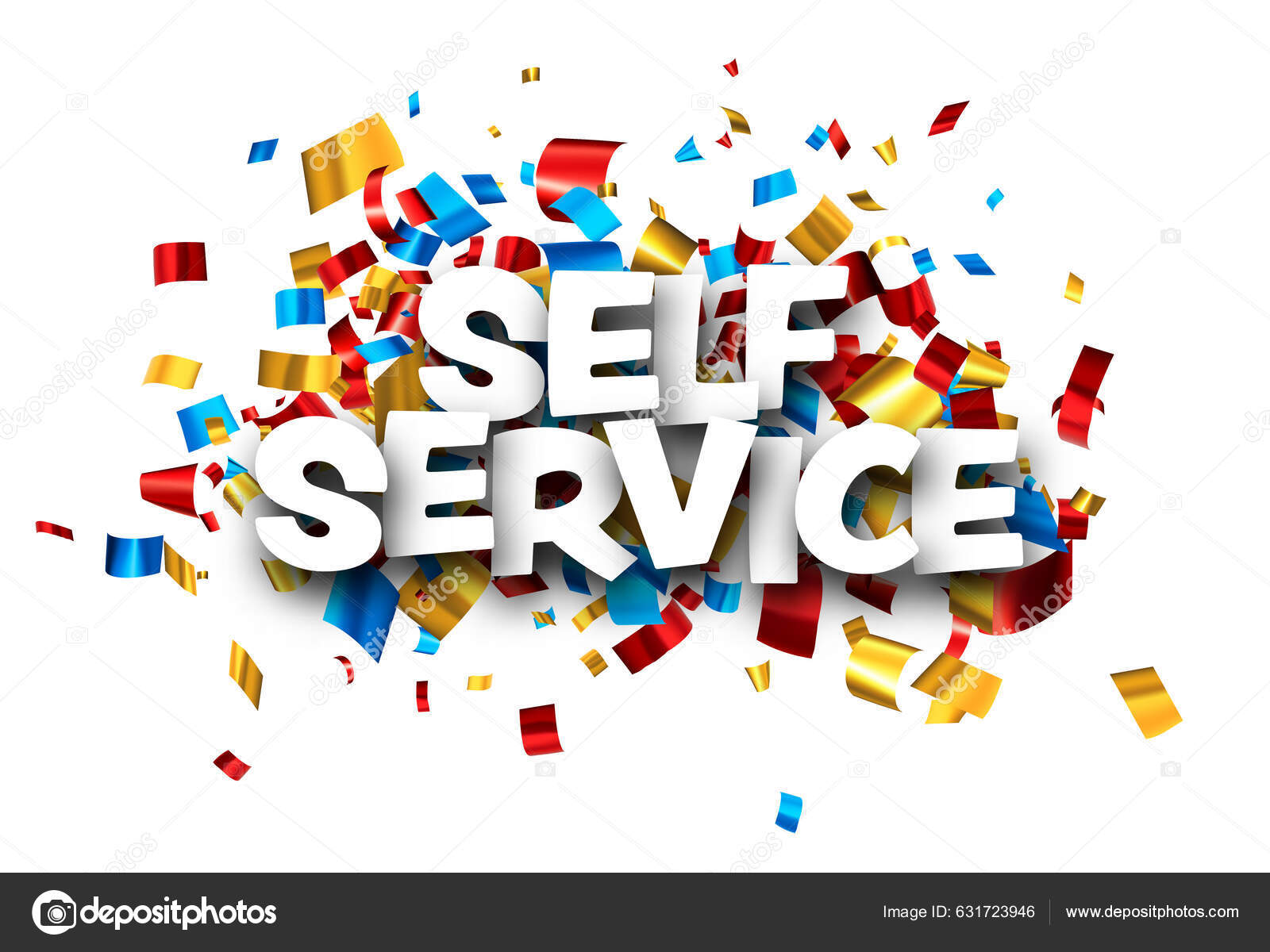 Self Service Sign Colorful Cut Out Foil Ribbon Confetti Background ...