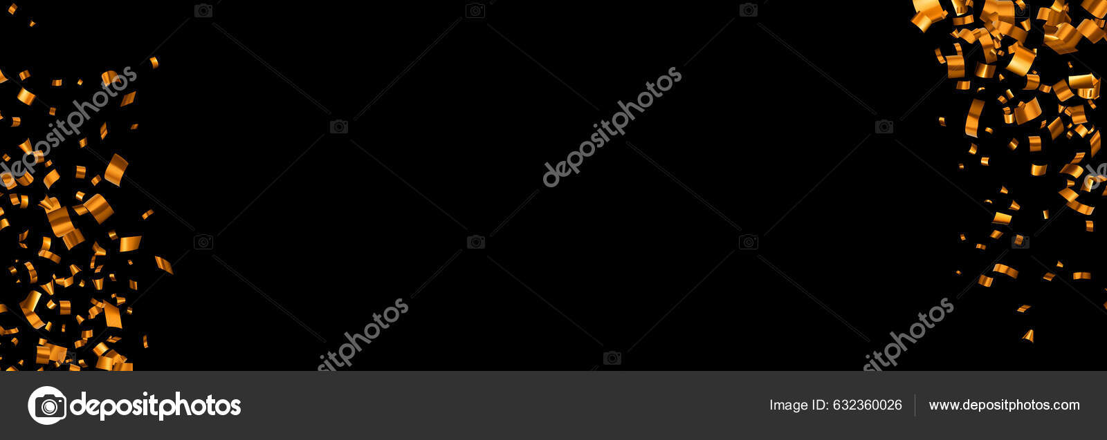 Golden Cut Out Foil Ribbon Confetti Frame Black Background Design Stock ...
