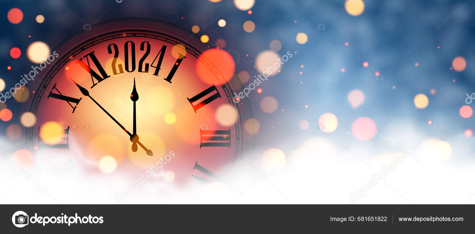 Silvester 2024 Countdown Orange Uhr Über Blauem Hintergrund Mit Defokussierten Stock ...