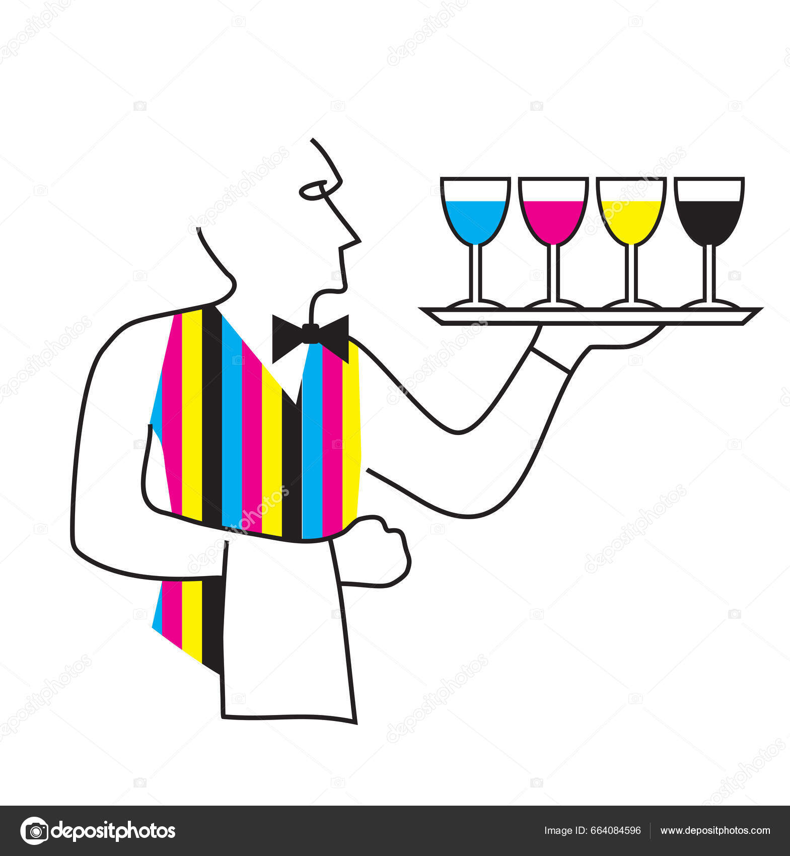 Weiter Menú Color Impresión Línea Arte Estilizado Hombre Con Bandeja ...