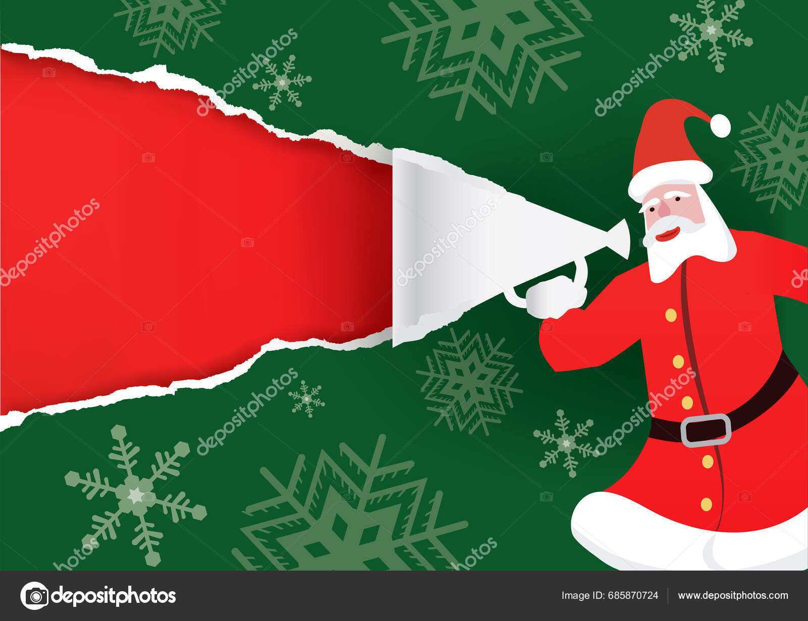 Santa Claus Con Megáfono Papel Roto Papel Navidad Fondo Caricatura ...