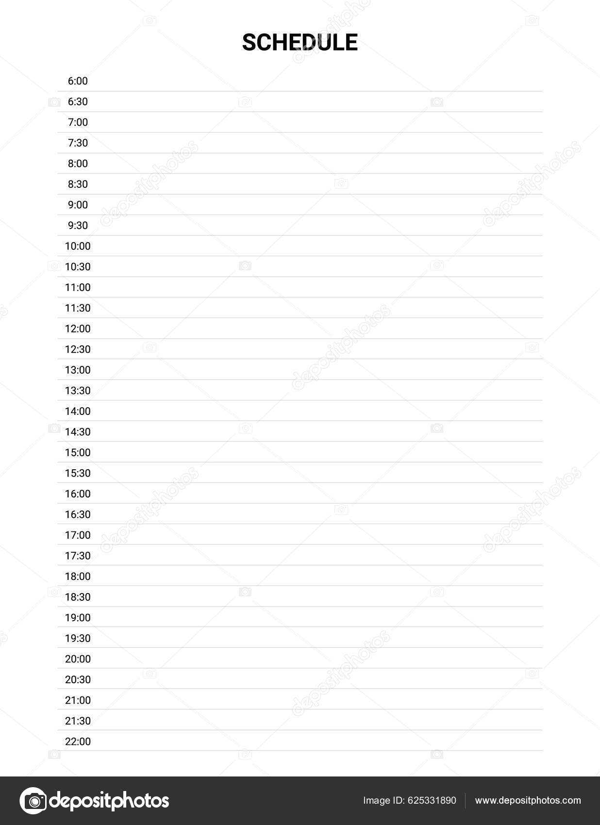Plantilla Imprimible Horario Diario Vector Cuaderno Blanco Blanco ...