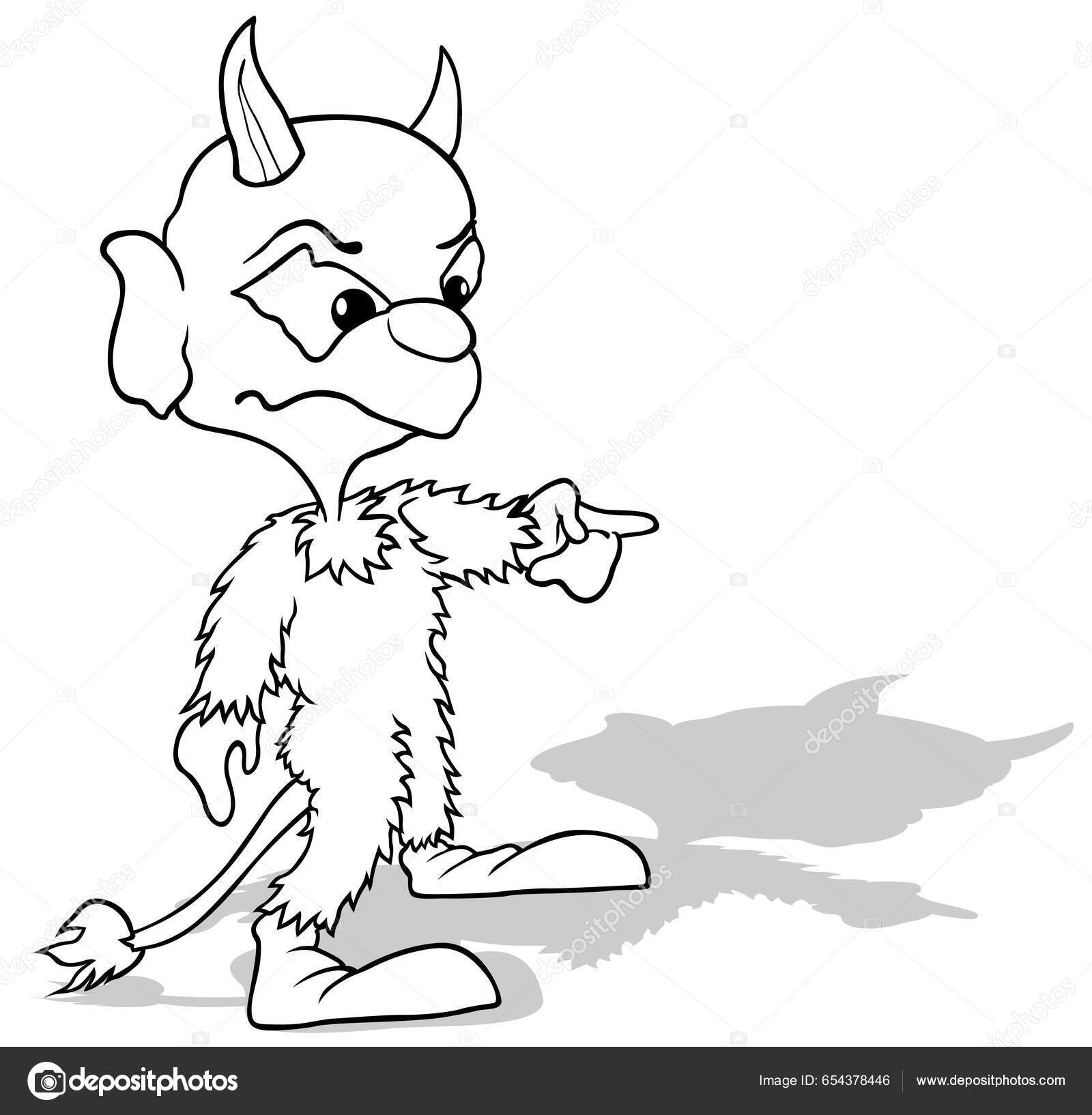 Drawing Horned Devil Pointing Finger Cartoon Illustration Isolated ...