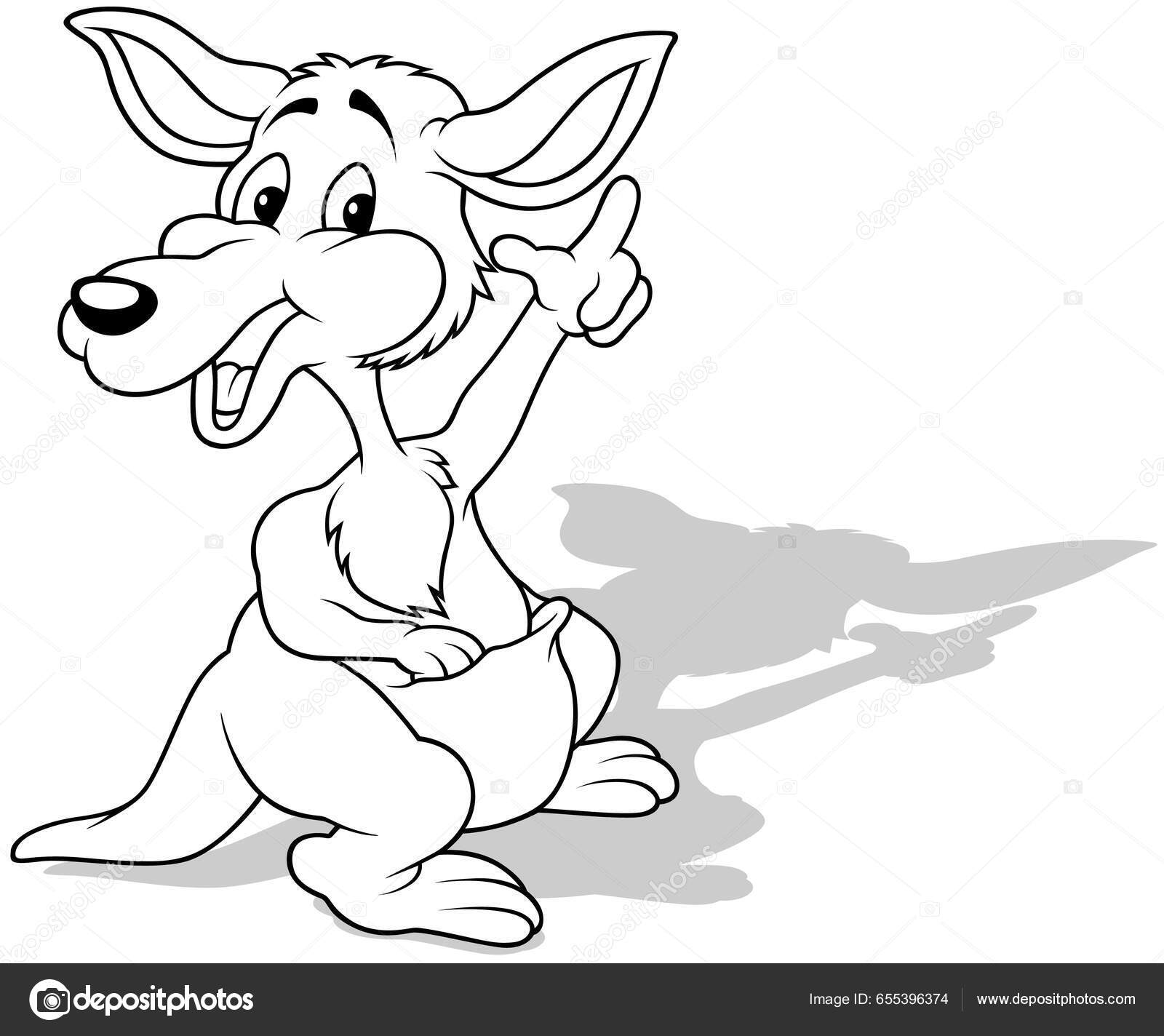 Gülen Ayakta Duran Kanguru 'Nun Çizimi Pençesinde Bir Parmakla ...