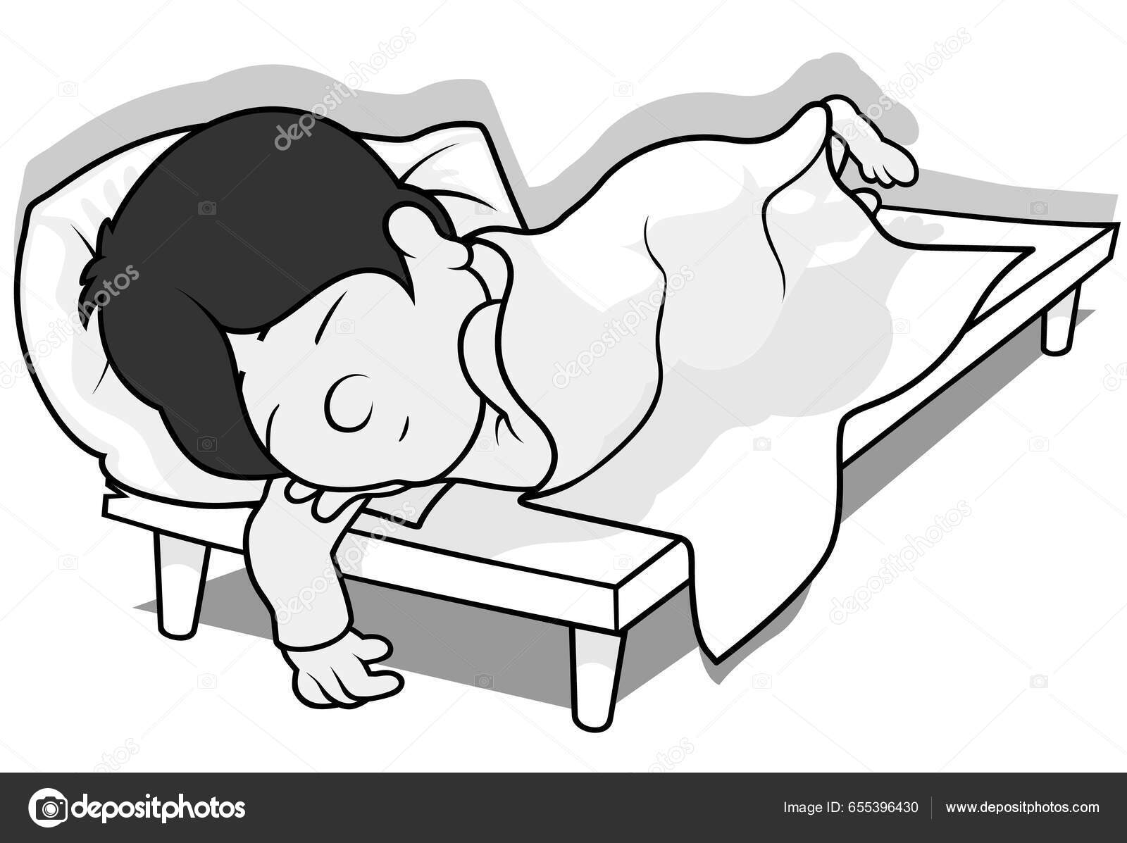 一个睡在床上的黑头发男孩的画像 以白色背景为背景的卡通画 图库矢量图©dero2010 655396430