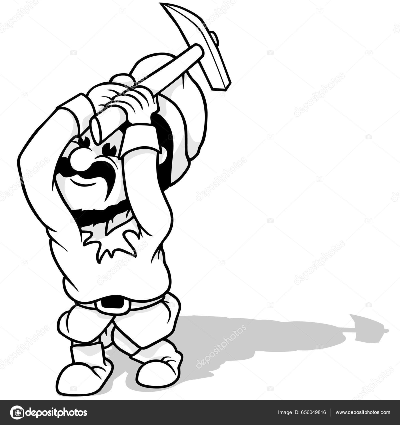 Image vectorielle Dessin D'un Nain Travaillant Avec Une Pioche Dans Ses ...