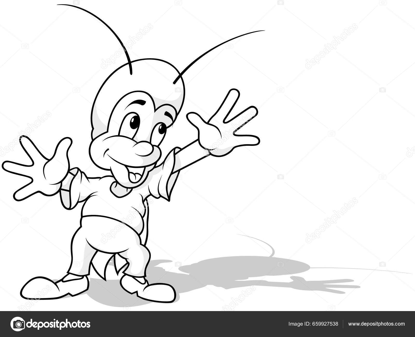 Dibujo Grillo Alegre Con Los Brazos Por Encima Cabeza Ilustración ...