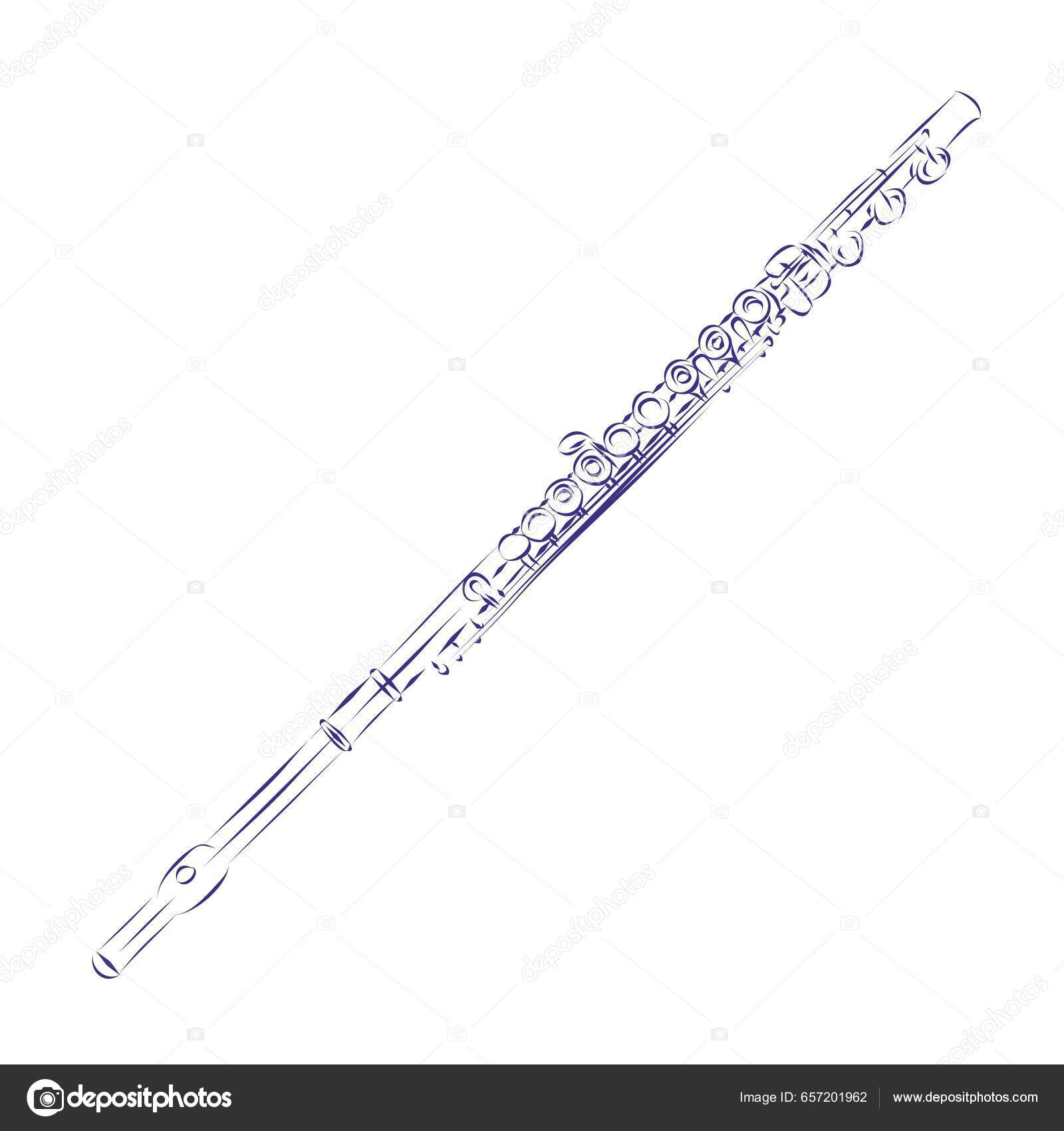 Dibujo Línea Continua Una Flauta Moderna Aislada Blanco Dibujado Mano ...