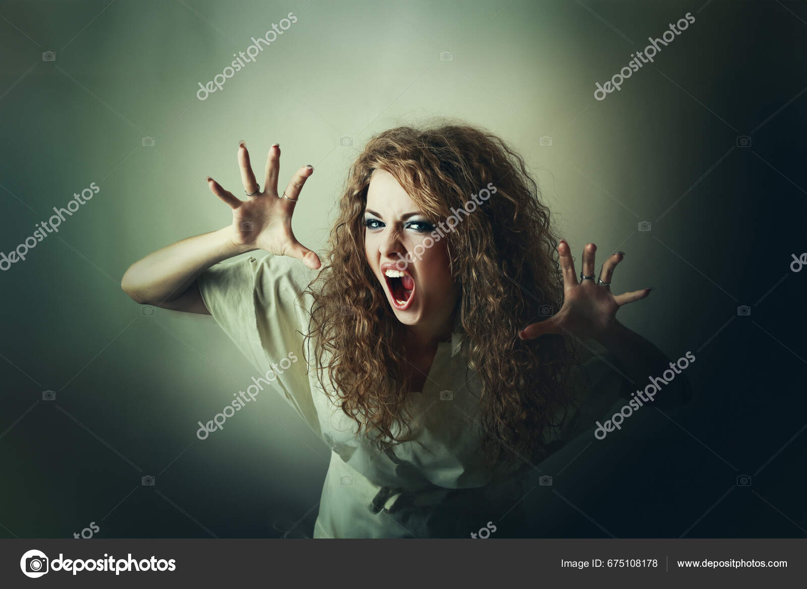 Scary Mad Woman Screaming Frightening Zombie — Stock Photo © lenanet ...