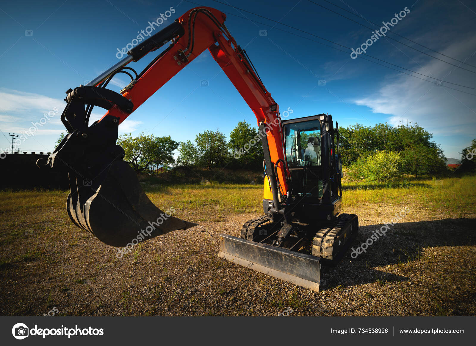 Close Wide Angle Image Excavator Working Agricultural Farm Forest Belt ...