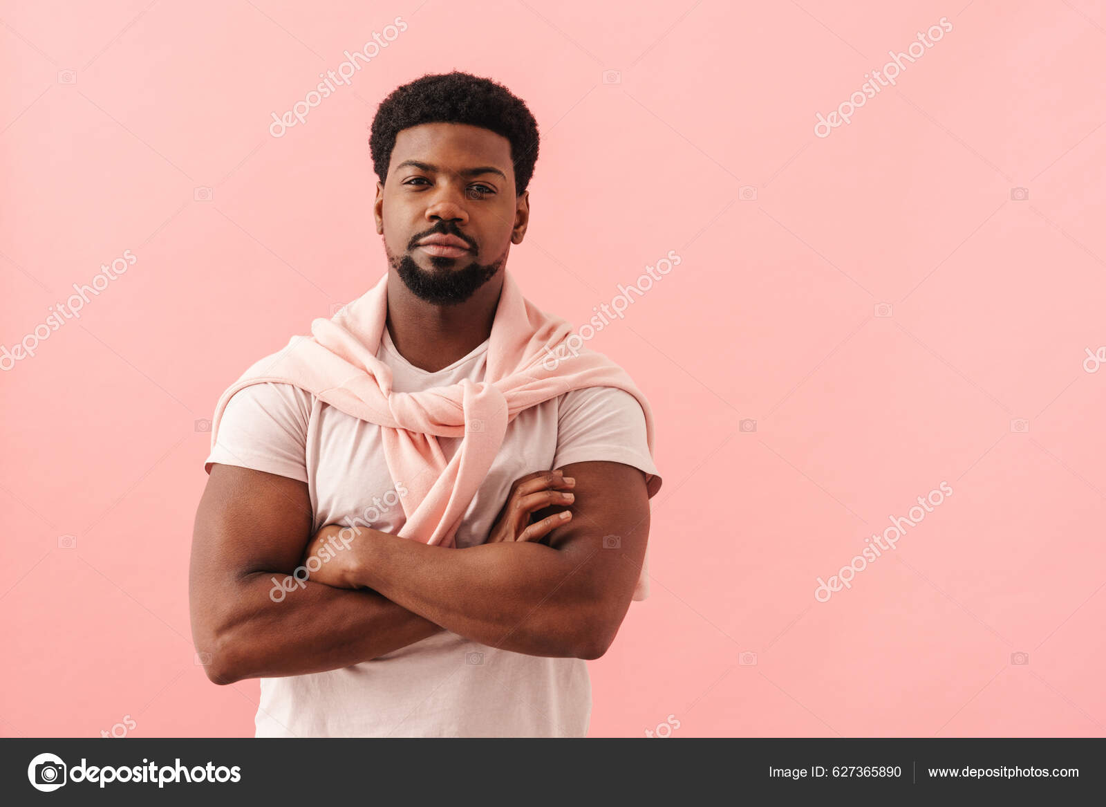 Black Mid Man Looking Camera While Posing Arms Crossed Isolated Stock ...