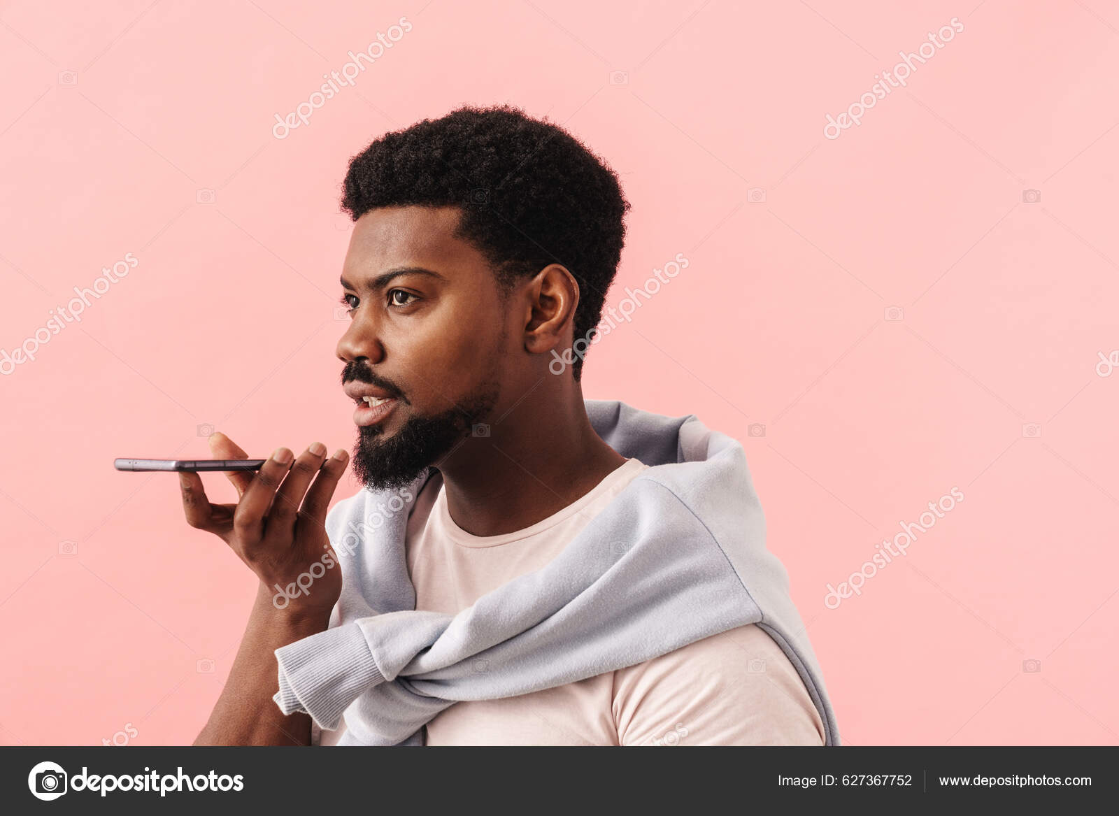 Black Mid Man Wearing Shirt Talking Mobile Phone Isolated Pink — Stock ...