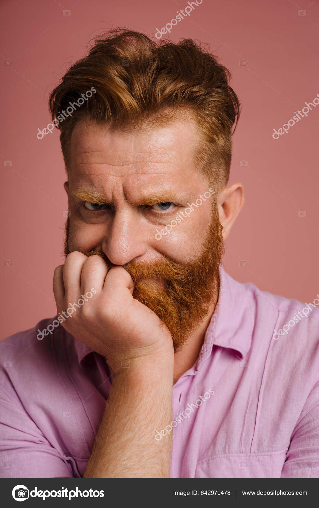 Ginger Sad Man Beard Frowning Looking Camera Isolated Pink Background ...