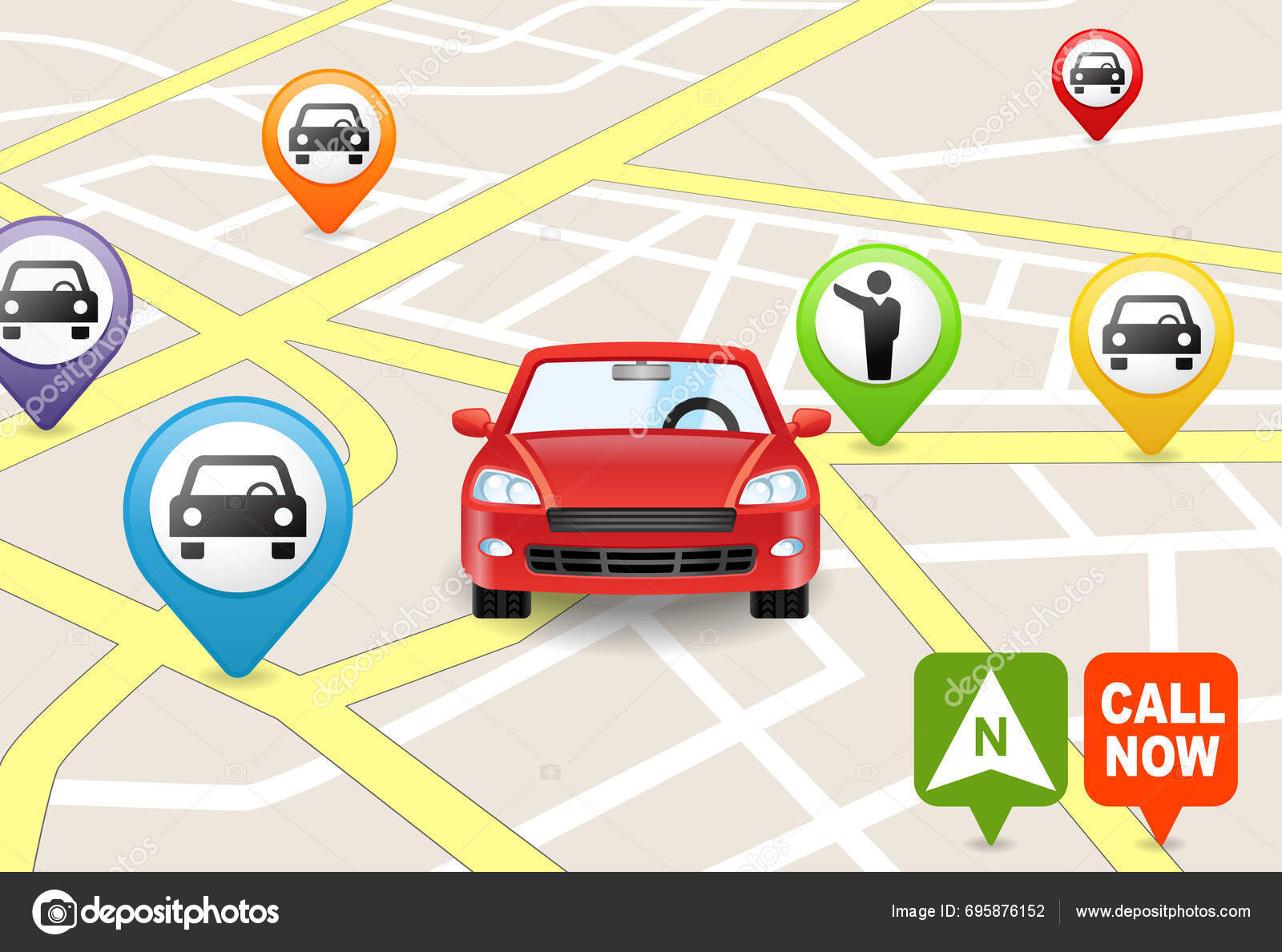 Concepto Aplicaciones Auto Hailing Mapa Sobre Fondo Blanco — Foto de ...